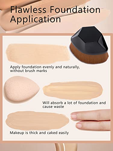 Flat Top Foundation Brush, TEOYALL Flawless Kabuki Brush Face Makeup Brush for Blending Liquid, Cream, Cosmetics with Storage Box (Black)