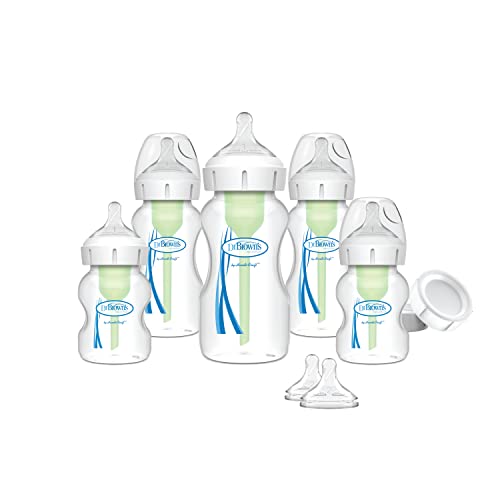 Dr. Brown’s Natural Flow® Anti-Colic Options+™ Wide-Neck Baby Bottle Newborn Feeding Set with Baby Bottle Travel Caps