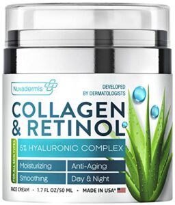 nuvadermis collagen & retinol face moisturizer – night & day cream – made in usa – anti aging & anti wrinkle lotion – sensitive skin safe – daily hydrating skin care for women & men – pump, 1.7 oz