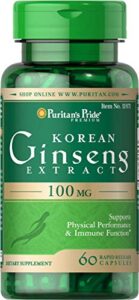 puritans pride korean ginseng standardized 100 mg capsules, 60 count