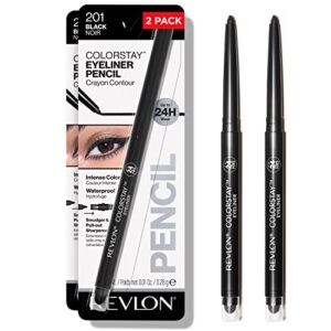 revlon colorstay pencil eyeliner with built-in sharpener, waterproof, smudgeproof, longwearing eye makeup with ultra-fine tip, 201 black, 2 pack