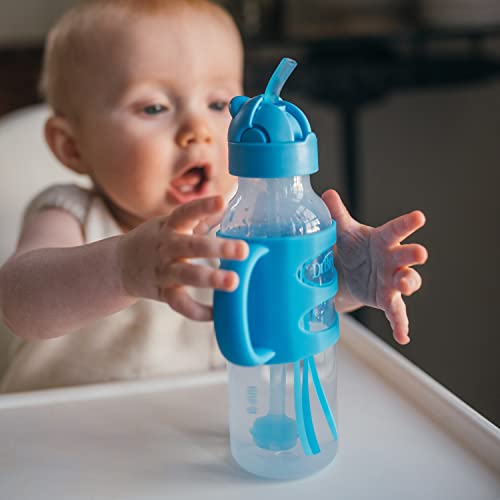 Dr. Brown’s® Milestones™ Narrow Sippy Straw Bottle with 100% Silicone Handles, 8oz/250mL, Gray & Blue, 2 Pack, 6m+