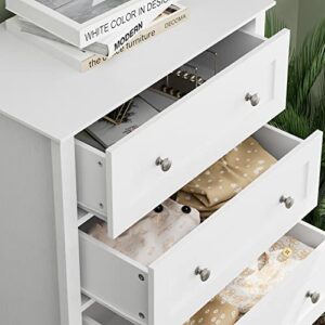 FACBOTALL 6 Drawer Dresser, Tall White Dresser for Bedroom with Mental Double Handles, Chest of Drawers for Clothes Storage Cabinet Hallway Living Room