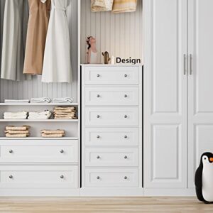 FACBOTALL 6 Drawer Dresser, Tall White Dresser for Bedroom with Mental Double Handles, Chest of Drawers for Clothes Storage Cabinet Hallway Living Room