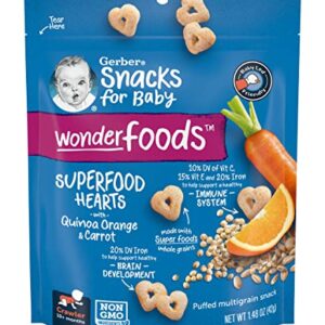 Gerber Snacks for Baby Wonder Foods Superfood Hearts Puffed Multigrain Snack, 2 Flavor Variety Pack, 1.48-Ounce Resealable Pouches (Pack of 4 Pouches)