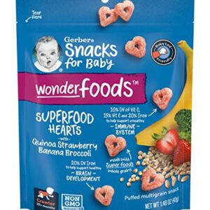 Gerber Snacks for Baby Wonder Foods Superfood Hearts Puffed Multigrain Snack, 2 Flavor Variety Pack, 1.48-Ounce Resealable Pouches (Pack of 4 Pouches)