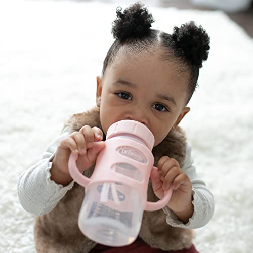 Dr. Brown’s® Milestones™ Wide-Neck Sippy Bottle with 100% Silicone Handles, Easy-Grip Bottle with Soft Sippy Spout, 9oz/270mL, BPA Free, Light-Pink & Ecru, 2 Pack, 6m+