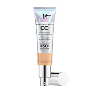 it cosmetics your skin but better cc+ cream, medium tan (w) – color correcting cream, full-coverage foundation, hydrating serum & spf 50+ sunscreen – natural finish – 1.08 fl oz