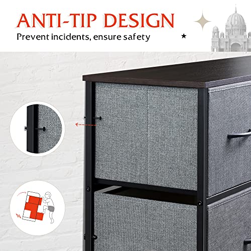 WLIVE 10-Drawer Dresser, Fabric Storage Tower for Bedroom, Hallway, Nursery, Closets, Tall Chest Organizer Unit with Textured Print Fabric Bins, Steel Frame, Wood Top, Easy Pull Handle, Dark Grey