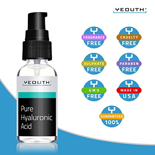 100% Pure Hyaluronic Acid Serum for Face, Hydrating Serum for Wrinkles, Dark Spots & Dull Skin, Anti Aging Serum & Facial Skin Care Products, Face Serum for Women & Men, Face Care by YEOUTH