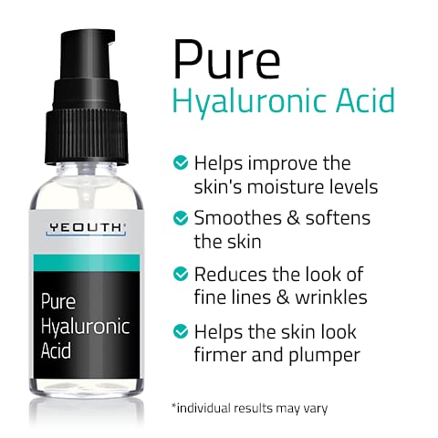 100% Pure Hyaluronic Acid Serum for Face, Hydrating Serum for Wrinkles, Dark Spots & Dull Skin, Anti Aging Serum & Facial Skin Care Products, Face Serum for Women & Men, Face Care by YEOUTH