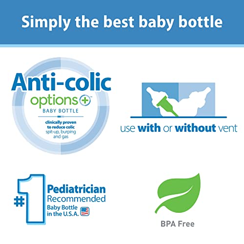 Dr. Brown’s Natural Flow® Anti-Colic Options+™ Narrow Baby Bottle 8 oz/250 mL, with Level 1 Slow Flow Nipple, 1 Pack, 0m+