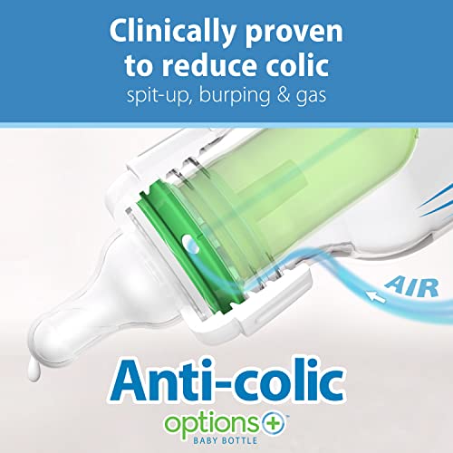 Dr. Brown’s Natural Flow® Anti-Colic Options+™ Narrow Baby Bottle 8 oz/250 mL, with Level 1 Slow Flow Nipple, 1 Pack, 0m+