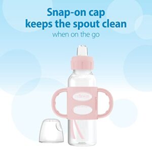 Dr. Brown’s® Milestones™ Narrow Sippy Bottle with 100% Silicone Handles, Easy-Grip Bottle with Soft Sippy Spout, 8oz/250mL, BPA Free, Light-Pink & Ecru, 2 Pack, 6m+