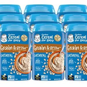 Gerber Cereal for Baby 1st Foods Grain & Grow Oatmeal Cereal, Made with Whole Grains & Essential Nutrients, Non-GMO, For Supported Sitters, 8-Ounce Canister (Pack of 9)