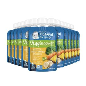 gerber baby food pouches, toddler, premium, veggie power, broccoli carrot banana pineapple, 3.5 ounce (pack of 12)