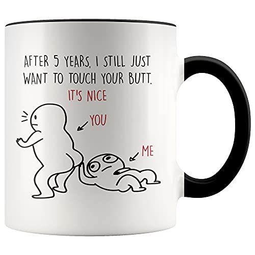 YouNique Designs 5 Year Anniversary Mug, 11 Ounces, Funny 5th Anniversary Coffee Mug for Her and Him, Fifth Year Wedding Anniversary Cup, 5th Wedding Anniversary Mug (Black Handle)