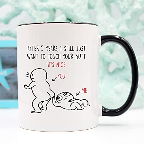 YouNique Designs 5 Year Anniversary Mug, 11 Ounces, Funny 5th Anniversary Coffee Mug for Her and Him, Fifth Year Wedding Anniversary Cup, 5th Wedding Anniversary Mug (Black Handle)