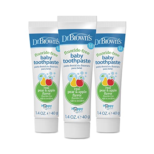 Dr. Brown's Baby Toothpaste, Apple Pear Flavor Toddlers and Kids Love, Fluoride Free, Made in The USA, 0-3 Years, 1.4oz, 3 Pack