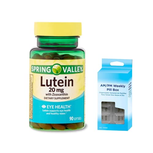 Lutein with Zeaxanthin Dietary Supplement, 20 mg, 90 Count by Spring Valley + AM/PM Weekly Pill Box