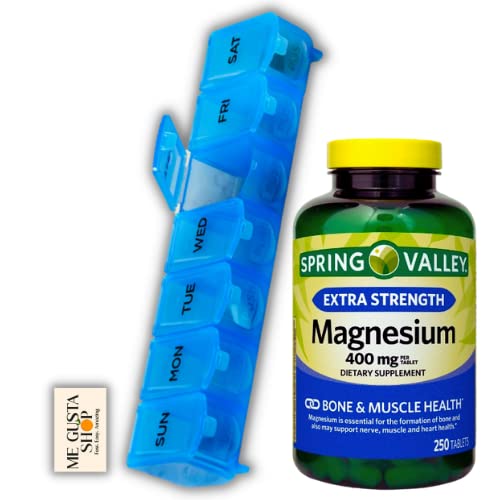 Spring Valley Essential Mineral Extra Strength Magnesium Tablets Dietary Supplement Nutritional Boost Gluten Free 400 mg, 250 Count Includes Asstd Collor Pill Organizer Me Gustas Sticker