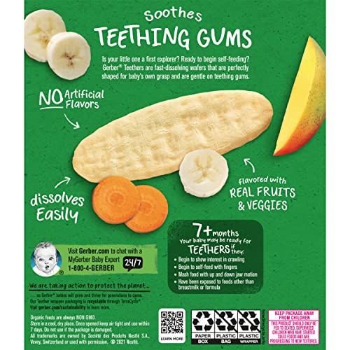 Gerber Organic for Baby Teethers, Mango Banana Carrot, Gentle Teething Wafers, Made with Non-GMO Ingredients, 12 Individually Wrapped 2 Packs Per Box (Pack of 2 Boxes)