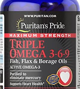 Puritans Pride Triple Omega 3-6-9 Fish, Flax & Borage Oils, 120 Count