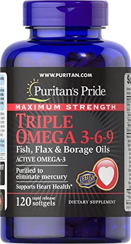 Puritans Pride Triple Omega 3-6-9 Fish, Flax & Borage Oils, 120 Count