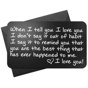 wallet card love note | engraved aluminum anniversary gifts for men & women | husband gifts from wife | boyfriend gift idea | romantic gift for him or her | birthday | a unique way to say i love you!