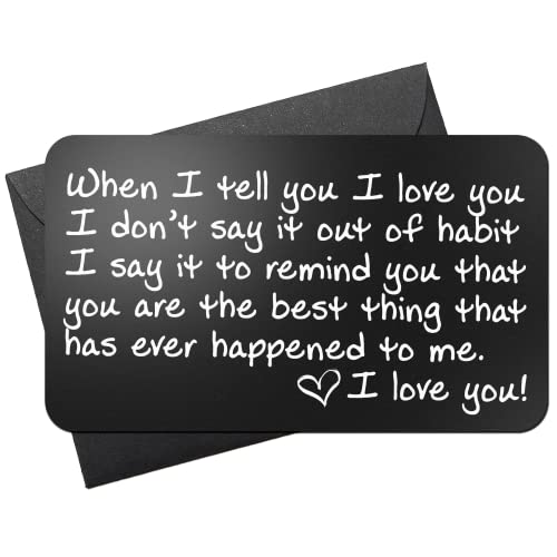 Wallet Card Love Note | Engraved Aluminum Anniversary Gifts for Men & Women | Husband Gifts from Wife | Boyfriend Gift Idea | Romantic Gift for Him or Her | Birthday | A Unique Way to Say I Love You!