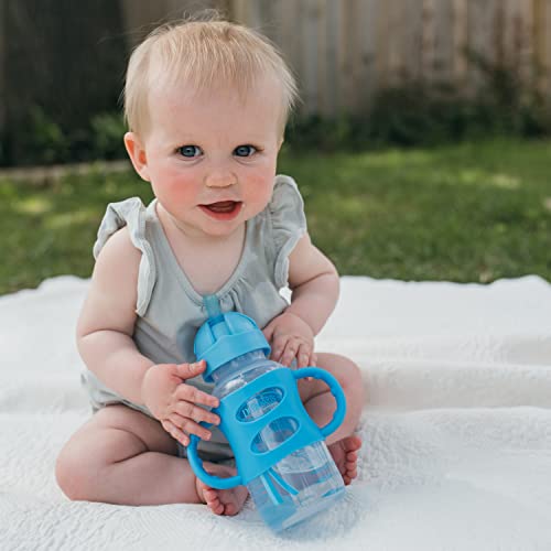 Dr. Brown’s® Milestones™ Wide-Neck Sippy Straw Bottle with 100% Silicone Handles, 9oz/270mL, Gray & Blue, 2 Pack, 6m+