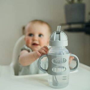 Dr. Brown’s® Milestones™ Wide-Neck Sippy Straw Bottle with 100% Silicone Handles, 9oz/270mL, Gray & Blue, 2 Pack, 6m+