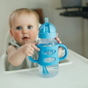 Dr. Brown’s® Milestones™ Wide-Neck Sippy Straw Bottle with 100% Silicone Handles, 9oz/270mL, Gray & Blue, 2 Pack, 6m+