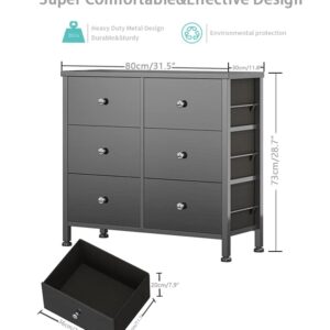 BOLUO Black Dresser for Bedroom 6 Drawer Dressers & Chests of Drawers Small Fabric Dresser Storage for Closet Modern