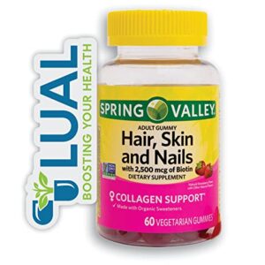 Get The Glow: Boost Hair, Skin, and Nails with Spring Valley Vegetarian Biotin Gummies. Includes Luall Fridge Magnetic (Hair, Skin & Nails 2,500 Mcg 60 Gummies)