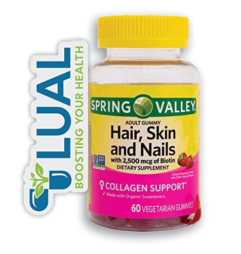 Get The Glow: Boost Hair, Skin, and Nails with Spring Valley Vegetarian Biotin Gummies. Includes Luall Fridge Magnetic (Hair, Skin & Nails 2,500 Mcg 60 Gummies)