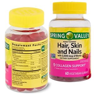 Get The Glow: Boost Hair, Skin, and Nails with Spring Valley Vegetarian Biotin Gummies. Includes Luall Fridge Magnetic (Hair, Skin & Nails 2,500 Mcg 60 Gummies)