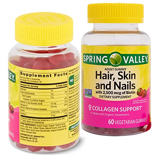 Get The Glow: Boost Hair, Skin, and Nails with Spring Valley Vegetarian Biotin Gummies. Includes Luall Fridge Magnetic (Hair, Skin & Nails 2,500 Mcg 60 Gummies)