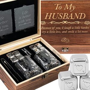 greencor anniversary for husband, men, him- engraved ‘to my husband’ whisky glass gift set for birthday, wedding annniversary