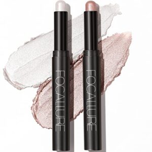 focallure 2 pcs shimmer cream eyeshadow stick,brightener eyeshadow pencil crayon,highlighter eye shadow stick sets with crease-proof formula,long lasting waterproof eye shadow make up(twilight)