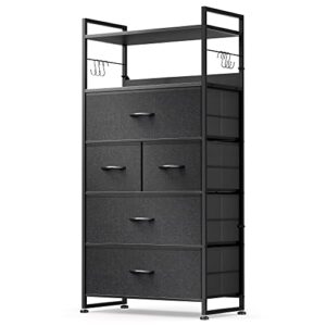 lulive dresser for bedroom with 5 drawers, dressers & chests of drawers for entryway, storage organizer unit with cationic fabric, sturdy metal frame, wood tabletop, easy pull handle (dark grey)