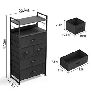 Lulive Dresser for Bedroom with 5 Drawers, Dressers & Chests of Drawers for Entryway, Storage Organizer Unit with Cationic Fabric, Sturdy Metal Frame, Wood Tabletop, Easy Pull Handle (Dark Grey)