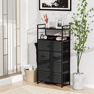 Lulive Dresser for Bedroom with 5 Drawers, Dressers & Chests of Drawers for Entryway, Storage Organizer Unit with Cationic Fabric, Sturdy Metal Frame, Wood Tabletop, Easy Pull Handle (Dark Grey)