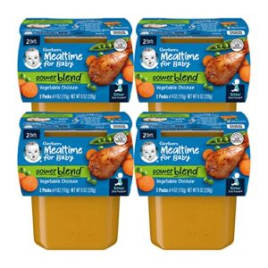 gerber mealtime for baby 2nd foods powerblend baby food tubs, vegetable chicken, no added colors or flavors, 2-4 ounce baby food tubs/pack (pack of 4)