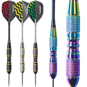 Turnart Darts Metal Tip Set - 12 pcs 24 Grams Professional Steel Tip Darts with Stylish Case + Aluminum Shafts + Rubber O'Rings + Extra Flights + Dart Sharpener (2023 New)