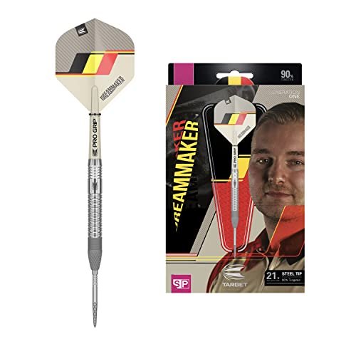 Target Darts Dimitri Van den Bergh Dream Maker G1 23G 90% Tungsten Swiss Point Steel Tip Darts Set, Sand, Black, Yellow and Red (DIMI90% Steel)