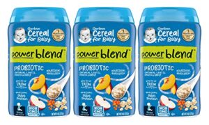 gerber cereal for baby 2nd foods power blend cereal, probiotic oatmeal lentil peach & apple cereal, non gmo with whole grains & plant protein, 8 oz canister (pack of 3)