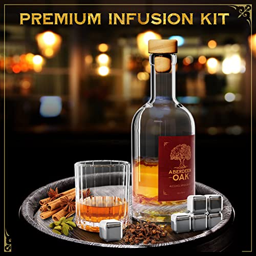 Whiskey Gifts for Men, Whiskey Making Kit - Whiskey Infusion Kit with Stainless Steel Ice Cubes, Wood Chips, Gifts for Him - Alcohol Infusion Kit - Husband Birthday Cocktail - Whiskey Gift Set for Men