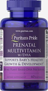 prenatal multivitamin with dha, supports baby’s growth and development**, 60 softgels, by puritan’s pride®