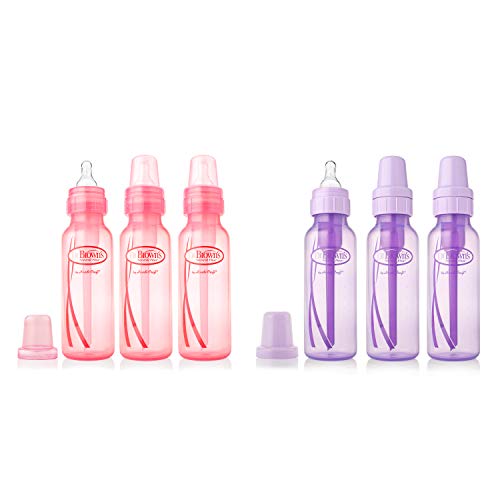 Dr. Brown's Girls' 6 Pack 8 oz. Bottles - 3 (8 oz.) Lavender - 3 (8 oz.) Pink - Natural Flow